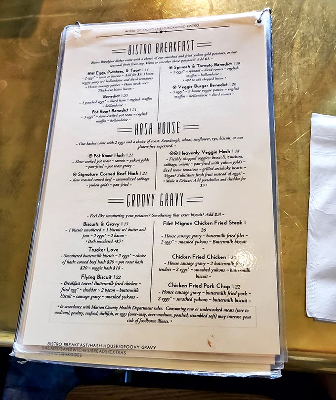 The menu reads like a love letter to comfort food. "Groovy Gravy" isn't just a section name—it's a lifestyle choice.