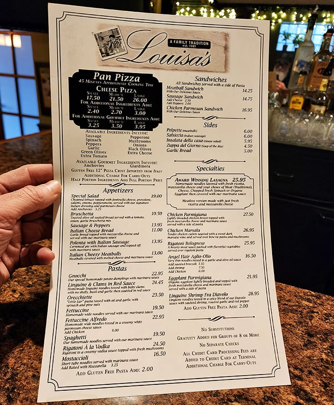 The menu reads like a love letter to Italian-American classics. That "Award Winning Lasagna" isn't just bragging – it's foreshadowing.