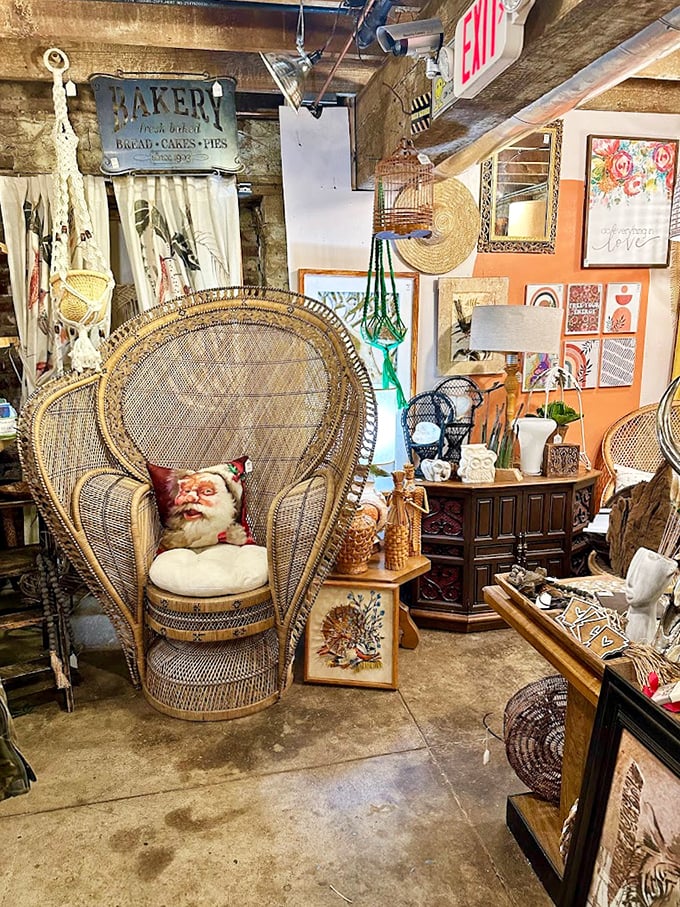 The throne of thrift royalty! This peacock chair isn't just furniture—it's a statement piece waiting for someone brave enough to claim their rightful place in vintage Valhalla.