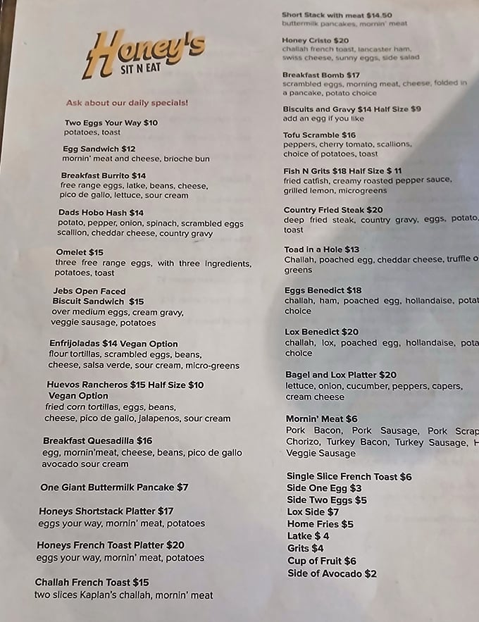 A menu that reads like a love letter to breakfast. Each item promises a different path to morning happiness.
