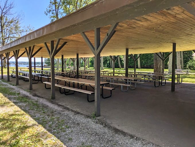 Picnic pavilions that could host your entire high school reunion – and probably have, multiple times over.