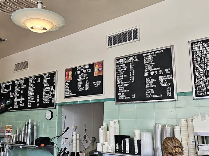 Blackboard menus with hand-lettered offerings—a refreshing analog experience in our digital world. No QR codes in sight!