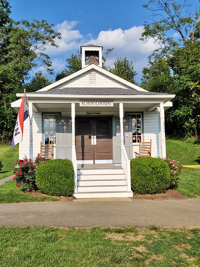 The one-room schoolhouse stands as a monument to educational simplicity—no Wi-Fi password needed, just eager minds and a chalkboard.