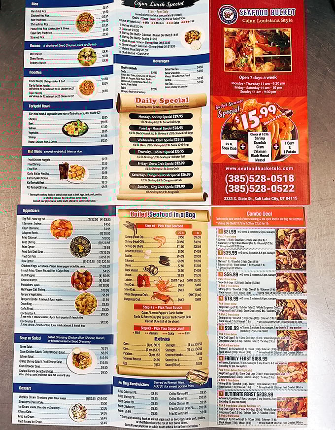 This menu isn't just a list—it's a treasure map to seafood nirvana. Daily specials tempt you to become a regular before you've even finished your first visit.