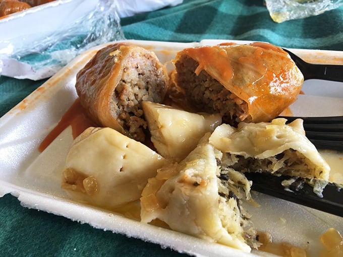 The star of the show: stuffed cabbage and pierogi sharing a plate in perfect harmony. This isn't just food – it's edible poetry.