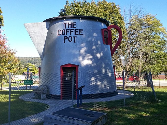 The Coffee Pot stands as Bedford's quirkiest landmark—proof that sometimes the best roadside attractions are literally shaped like everyday objects.