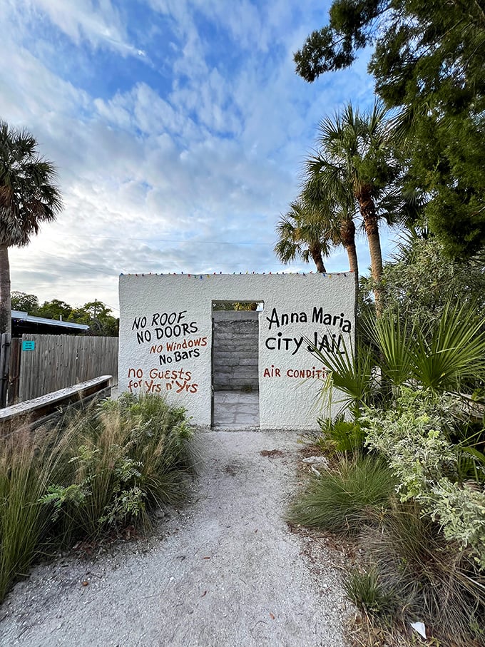 The world's most honest jail—no roof, no doors, no windows, no bars. Crime doesn't pay, but the photo op certainly does!