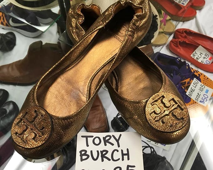 Designer dreams at thrift store prices! These golden Tory Burch flats prove that sometimes the fashion gods smile upon the patient treasure hunter.