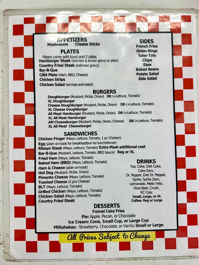 This no-nonsense menu tells you everything you need to know: straightforward Southern comfort food with zero pretension and maximum satisfaction guaranteed.