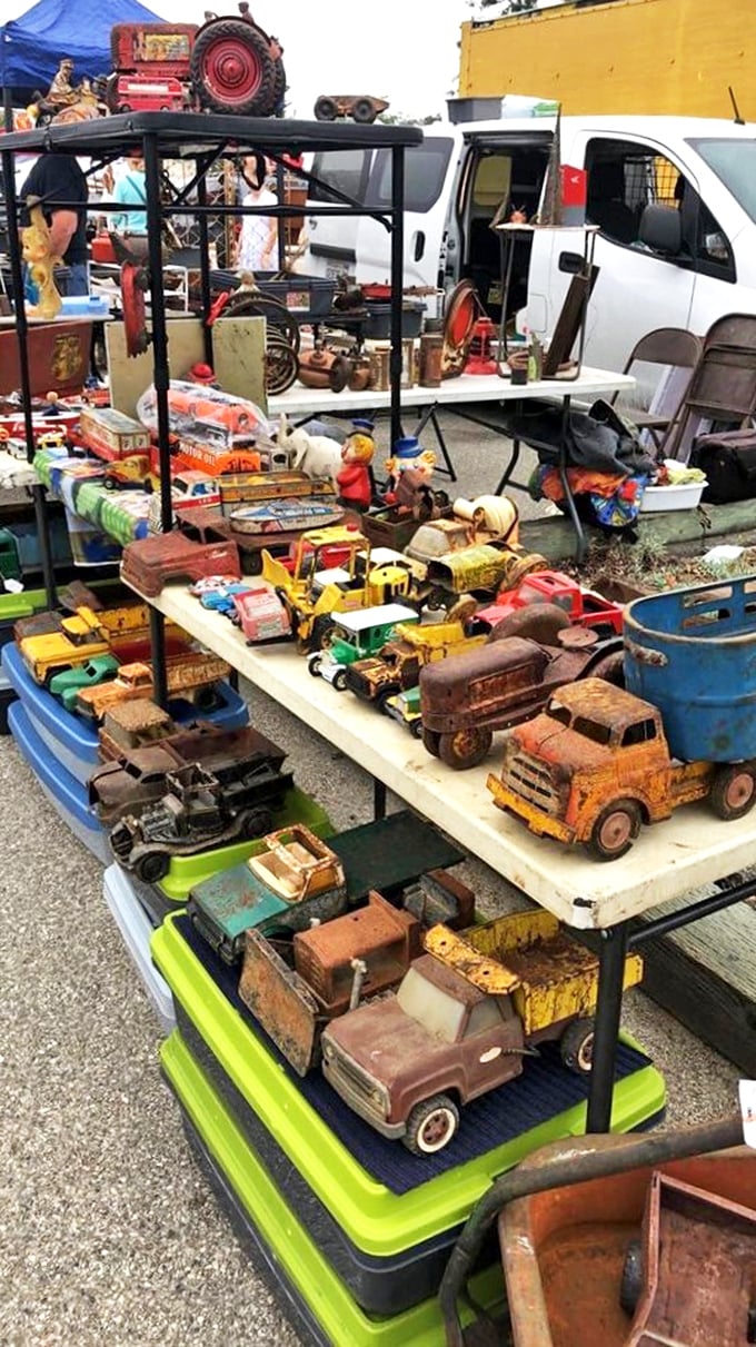 Childhood nostalgia by the truckload. These weathered wheels tell stories of backyard adventures from decades past.