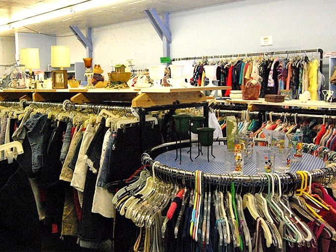 Circular racks create a kaleidoscope of color and possibility – the thrill of the hunt begins here!