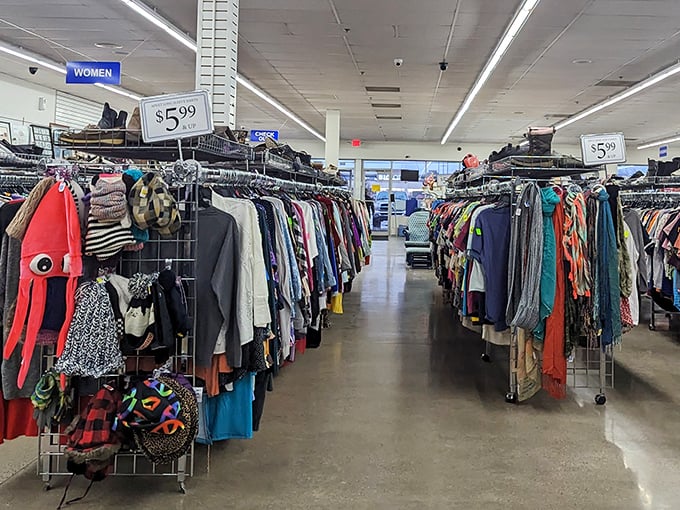 Endless racks of potential wardrobe transformations await – each hanger a portal to someone else's past and possibly your stylish future.