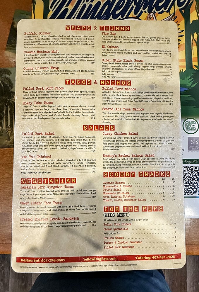 This menu isn't just a list of food—it's a roadmap to flavor country with destinations like "Fire Pig" and "Buffalo Soldier."