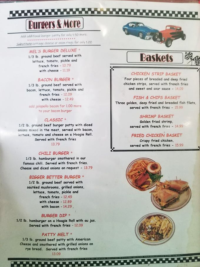 This menu isn't just food options – it's a roadmap to happiness. The Bigger Better Burger calls to you like an old friend.