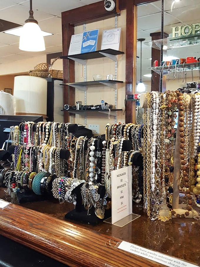 A jewelry display that would make Elizabeth Taylor do a double-take. One person's forgotten necklace becomes another's conversation starter.