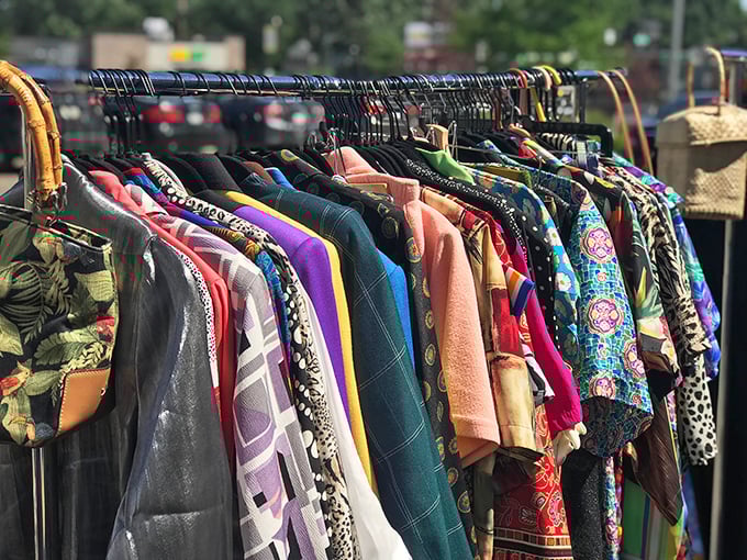 A rainbow of fabrics tells stories of previous lives while promising new adventures. Fashion archaeology at its finest!