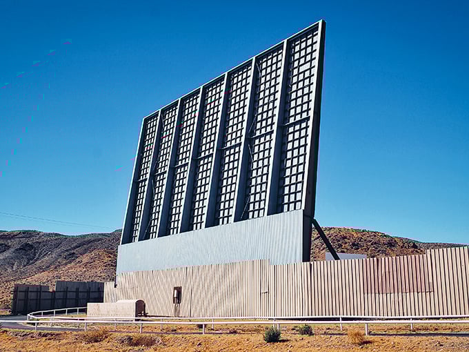 The engineering marvel behind the movies—this massive screen structure stands like a sentinel in the Mojave Desert.