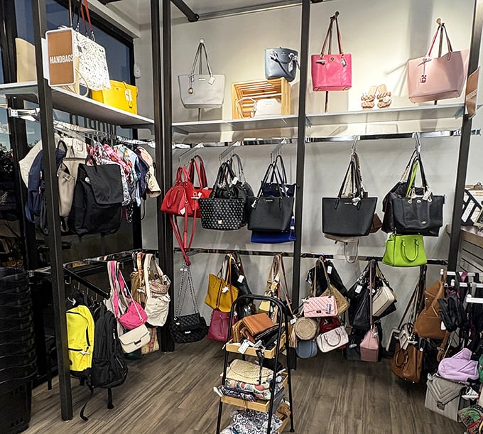 Handbag heaven! A rainbow of designer purses that would make Carrie Bradshaw hyperventilate. Each one with stories to tell and outfits to complete.