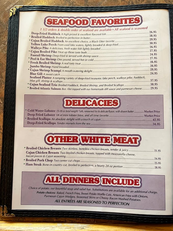 The menu reads like a love letter to Wisconsin's culinary heritage, with seafood options that would make even coastal restaurants blush with envy.