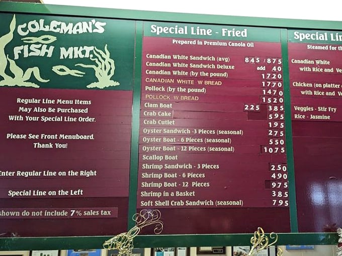 The menu board tells the whole story - "Special Line" means special indeed. When a fish market keeps it simple, you know they're confident in what they're serving.