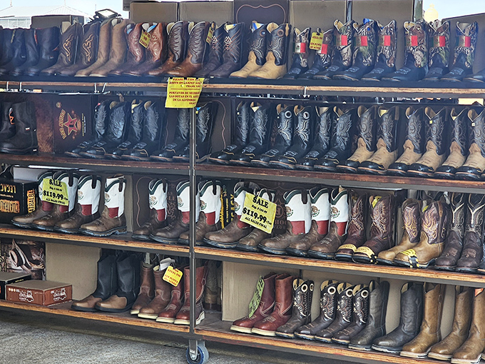 The Cowboy Boot Library of Dreams. Each pair tells a different story—from rodeo glory to dance floor romance—just waiting for the right character.