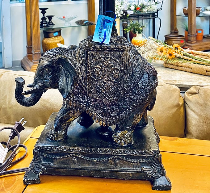 This ornate elephant figurine isn't just decorative—it's the kind of conversation piece that makes guests ask, "Where did you find that amazing thing?"