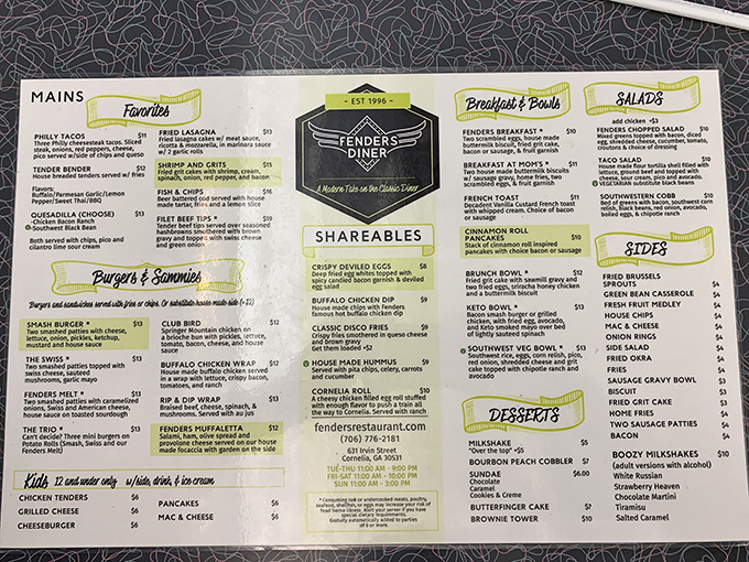 The menu reads like a love letter to American classics. Each section promises the kind of comfort that modern fusion restaurants spend fortunes trying to reinvent.