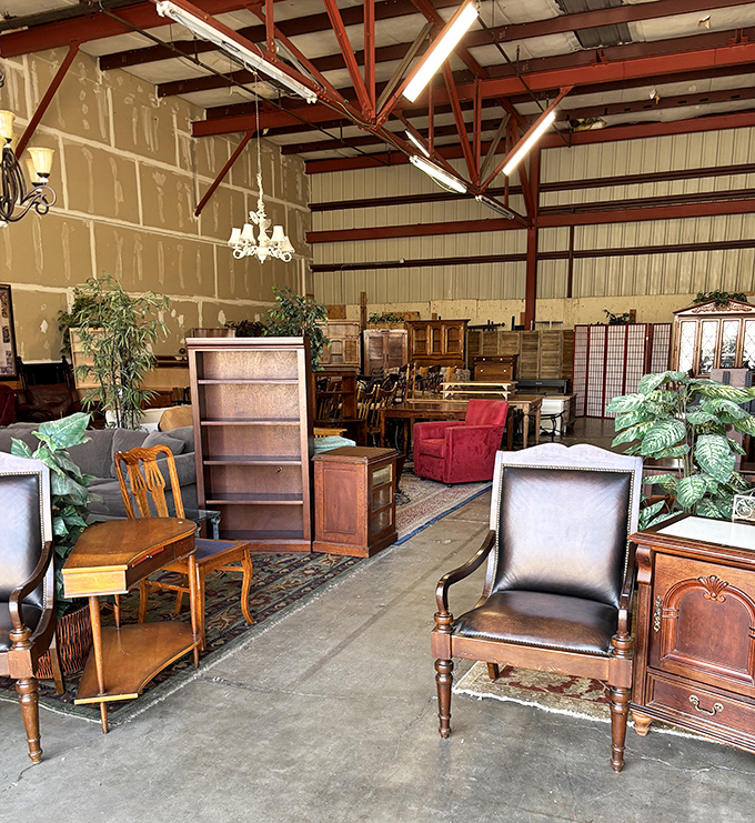 Mid-century meets modern comfort in the furniture section. That leather chair isn't just seating—it's a time machine with armrests.