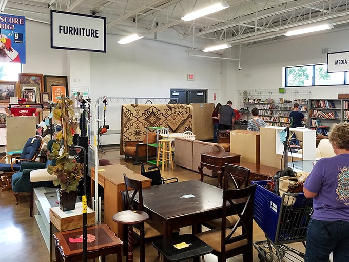 The furniture section offers everything from practical pieces to conversation starters—that coffee table has stories to tell!
