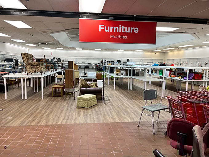 The furniture section: where mid-century modern meets "my grandmother had that exact chair!" Nostalgia sold separately.