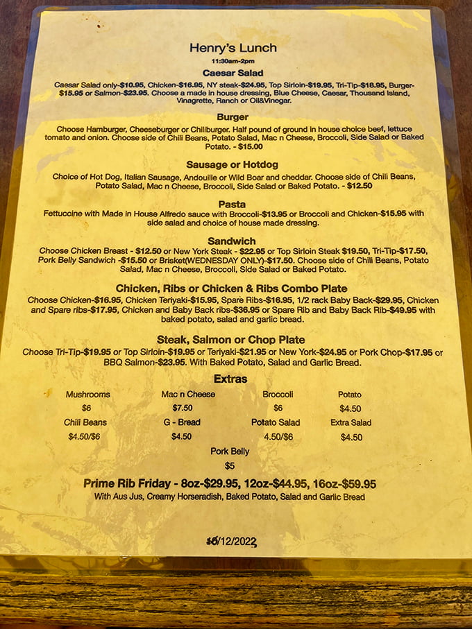 This well-worn menu tells the story of American comfort food classics, a delicious historical document that hasn't needed trendy updates to remain relevant.