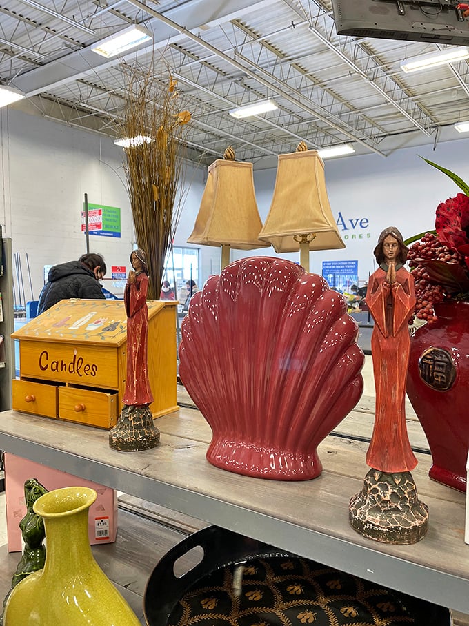 Religious figurines, seashell decor, and lamps galore – the home section is where taste boundaries come to dance.
