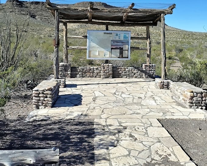 Even the information boards here have character—rustic shelters that seem to say, "You're not in suburbia anymore, partner."