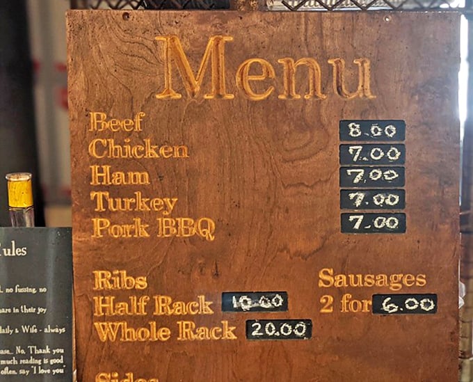 This hand-carved wooden menu board tells you everything you need to know—they're focused on the classics, not reinventing the wheel.