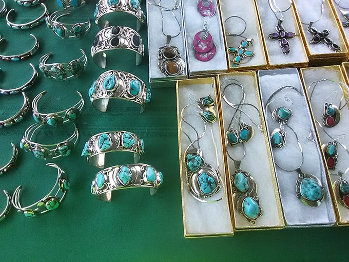 Southwestern turquoise meets sterling silver in this dazzling display of handcrafted jewelry—wearable art with desert soul.