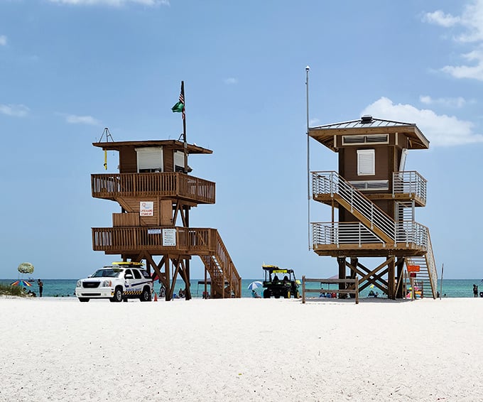 These lifeguard towers aren't just functional—they're Florida's version of beachfront property with million-dollar views and no mortgage required.