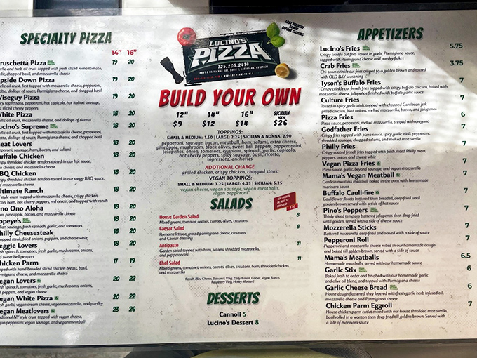 The menu reads like a love letter to pizza possibilities. Build your own masterpiece or trust their specialty combinations – either way, you win.