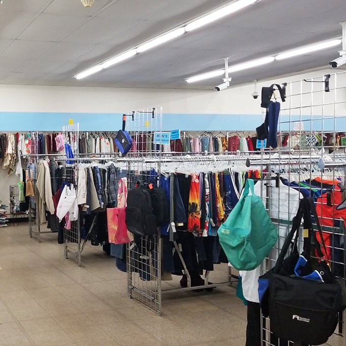 The men's section hangs with potential – yesterday's fashion waiting for tomorrow's renaissance at bargain basement prices.