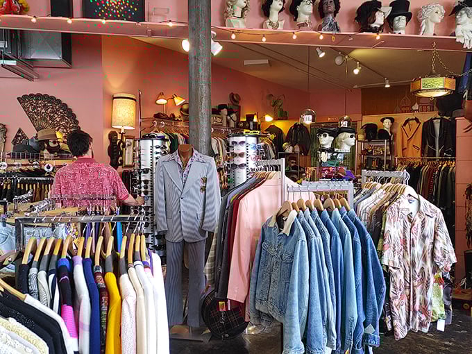 Step through this rainbow-hued entrance and prepare for your wallet to whisper, "I'm in danger," while your closet cheers.