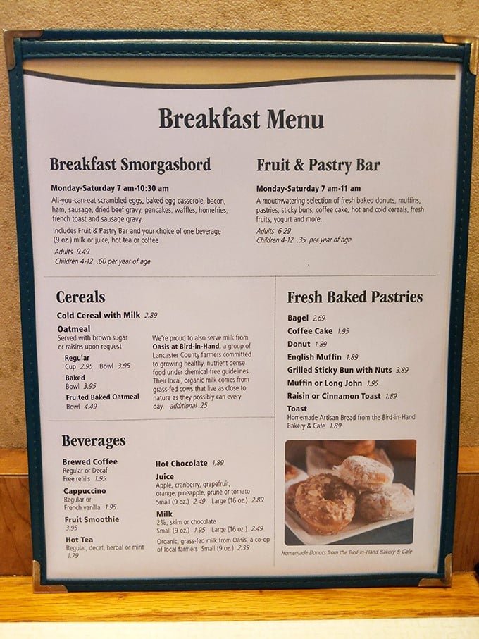 This breakfast menu isn't just a list—it's a morning manifesto. The sticky bun with nuts alone is worth setting an alarm for.