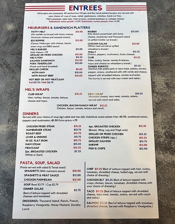 This isn't just a menu; it's a roadmap to happiness. Each item represents decades of perfected comfort food wisdom that no fancy restaurant can replicate.