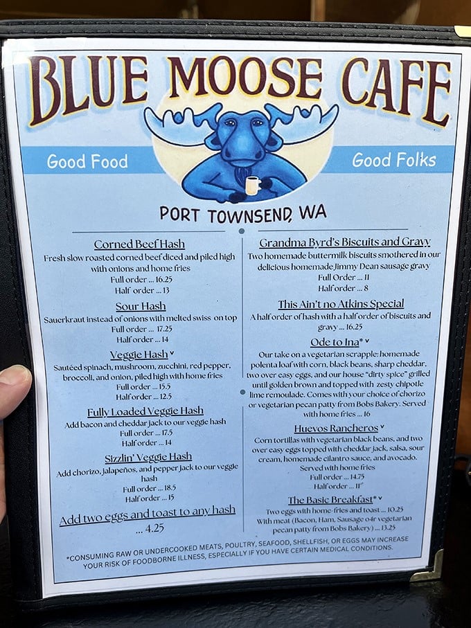 This menu isn't just a list of options – it's a manifesto of comfort food rebellion. "This Ain't No Atkins Special" is my kind of breakfast battle cry.