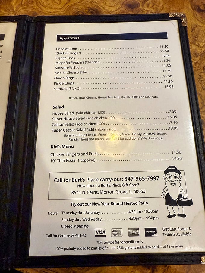 The menu doesn't waste time with unnecessary frills—it knows exactly what you came for and delivers with straightforward Midwestern efficiency.