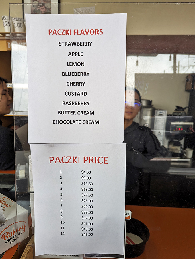 The paczki menu reads like poetry to Michiganders. Nine flavors of Polish perfection available year-round—not just during pre-Lenten madness.