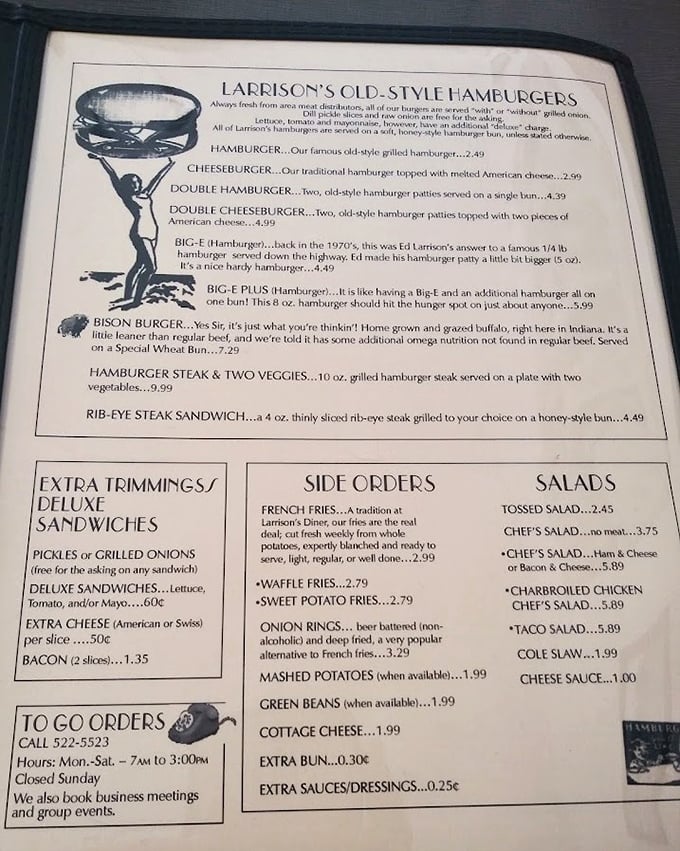 This menu isn't just food options—it's a historical document of American diner culture, complete with illustrations worthy of framing.