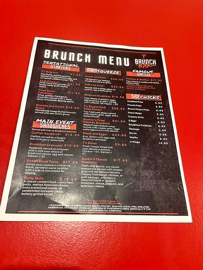 A menu that reads like a love letter to brunch enthusiasts, offering everything from oxtail birria tacos to their legendary salmon dishes.