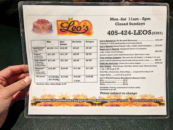 The menu at Leo's is like a roadmap to happiness—simple choices leading to profound satisfaction.
