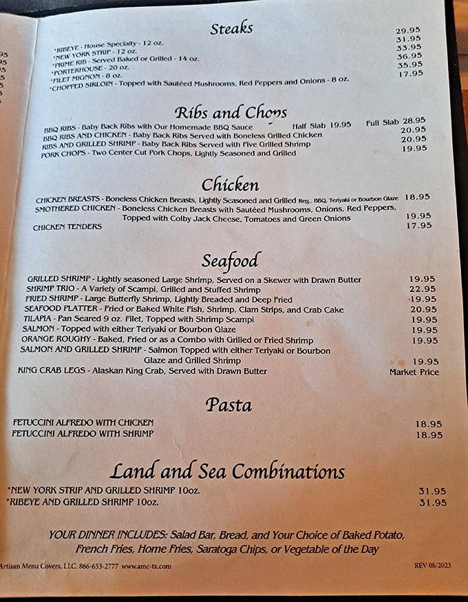 A menu that doesn't need fancy fonts or pretentious descriptions—just straightforward promises of carnivorous delight that have kept locals coming back for decades.