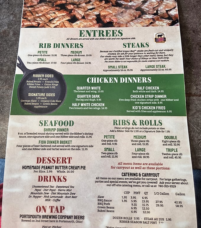 This menu isn't just a list—it's a declaration of meaty independence where portion sizes laugh in the face of modern restraint.