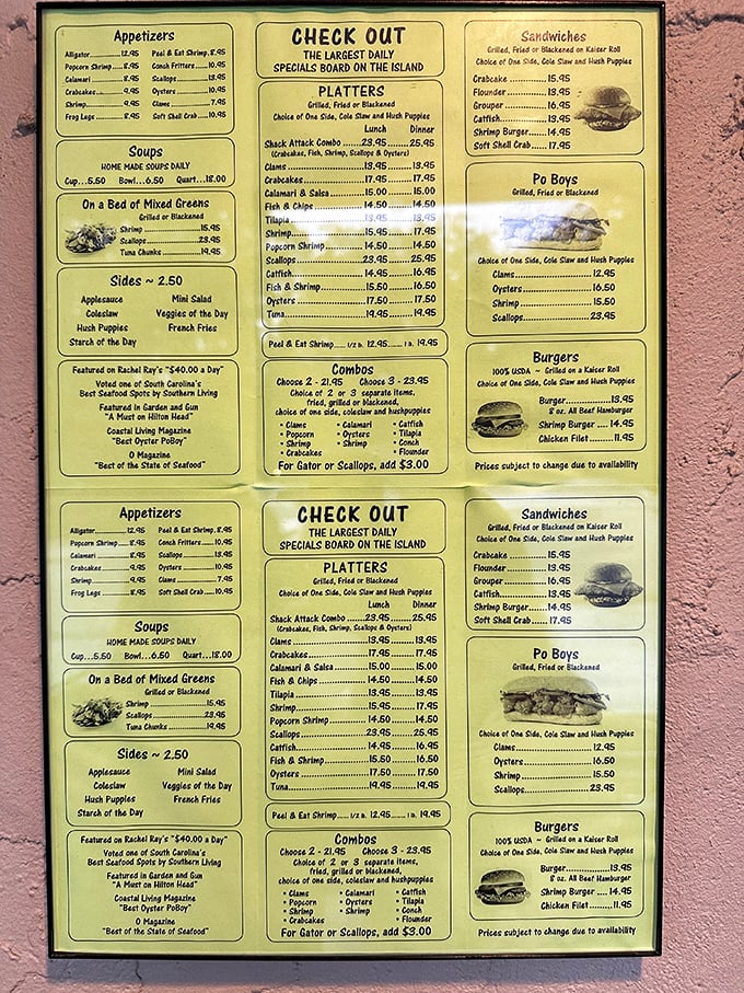 This menu isn't just a list—it's a treasure map. X marks the spot where your taste buds strike gold with the "Shack Attack Combo."
